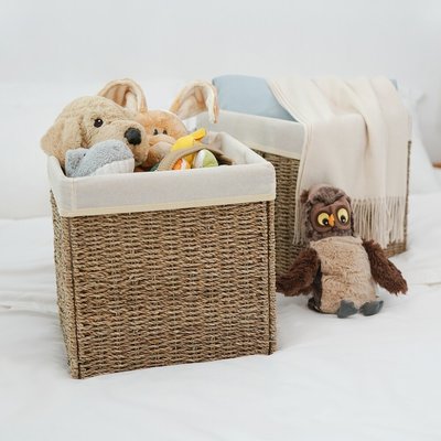 Foldable Handmade Storage Works Seagrass Storage Basket Wicker Woven Storage Baskets (2-Pack)