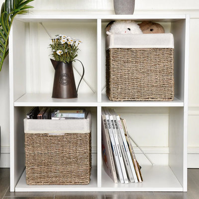 Foldable Handmade Storage Works Seagrass Storage Basket Wicker Woven Storage Baskets (2-Pack)