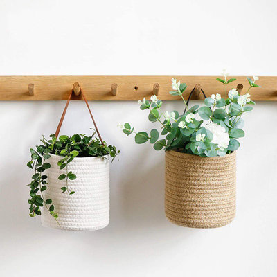 Rope Hanging Basket - Small Round Hanging Basket Storage for Key, Sunglasses, Wallet on Door - Modern Woven Basket Wall