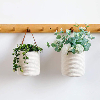 Rope Hanging Basket - Small Round Hanging Basket Storage for Key, Sunglasses, Wallet on Door - Modern Woven Basket Wall