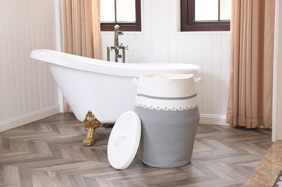 2024 new design Tall Extra Large Storage Basket with Lid, Cotton Rope Storage Baskets, Woven Laundry Hamper with Cover