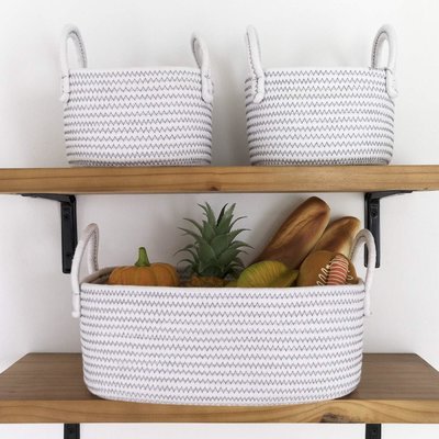 2024 Storage Basket Set of 3, Cotton Rope Basket of Organizing for Bedroom Bathroom Home Storage,Soft Woven Organizer