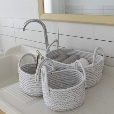 2024 Storage Basket Set of 3, Cotton Rope Basket of Organizing for Bedroom Bathroom Home Storage,Soft Woven Organizer