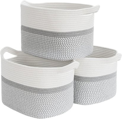 2024 hot products 3-Pack Cotton Rope Storage Baskets, Cube Basket, Under Shelf Basket,Basket Set for Nursery, Books
