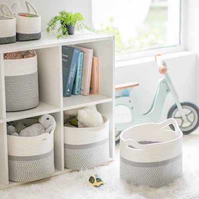 2024 hot products 3-Pack Cotton Rope Storage Baskets, Cube Basket, Under Shelf Basket,Basket Set for Nursery, Books