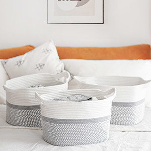 2024 hot products 3-Pack Cotton Rope Storage Baskets, Cube Basket, Under Shelf Basket,Basket Set for Nursery, Books