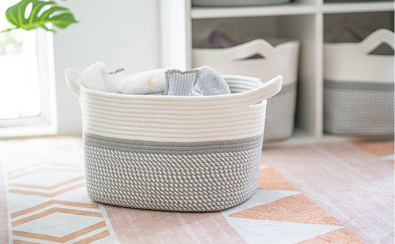 2024 hot products 3-Pack Cotton Rope Storage Baskets, Cube Basket, Under Shelf Basket,Basket Set for Nursery, Books
