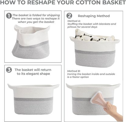 2024 hot products 3-Pack Cotton Rope Storage Baskets, Cube Basket, Under Shelf Basket,Basket Set for Nursery, Books