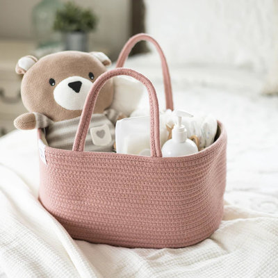 Rope Diaper Caddy Organizer in Misty Rose
