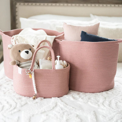 Rope Diaper Caddy Organizer in Misty Rose