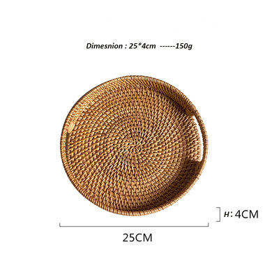 2024 New arrival Round Rattan Serving Tray Decorative Woven Ottoman Trays with Handles for Coffee Table Natural color