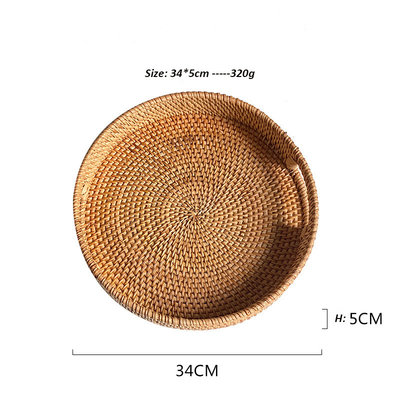 2024 New arrival Round Rattan Serving Tray Decorative Woven Ottoman Trays with Handles for Coffee Table Natural color