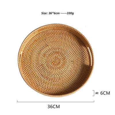 2024 New arrival Round Rattan Serving Tray Decorative Woven Ottoman Trays with Handles for Coffee Table Natural color
