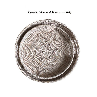 2024 New arrival Round Rattan Serving Tray Decorative Woven Ottoman Trays with Handles for Coffee Table Natural color