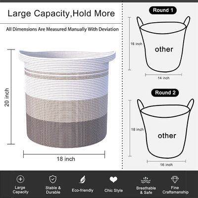 Large Tall Woven Cotton Rope Laundry Basket Hamper, Blanket Basket,Toy Storage Basket,Decorative Basket with Handle