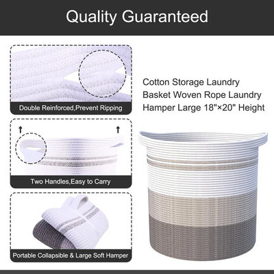 Large Tall Woven Cotton Rope Laundry Basket Hamper, Blanket Basket,Toy Storage Basket,Decorative Basket with Handle