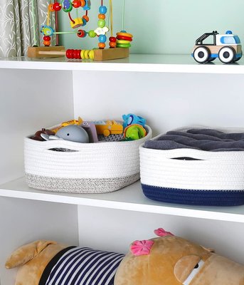 Home woven cotton rope storage basket set,Baby Nursery Bin,Small Dog Cat Toy Box,Cube Changing Table Organizer for Close