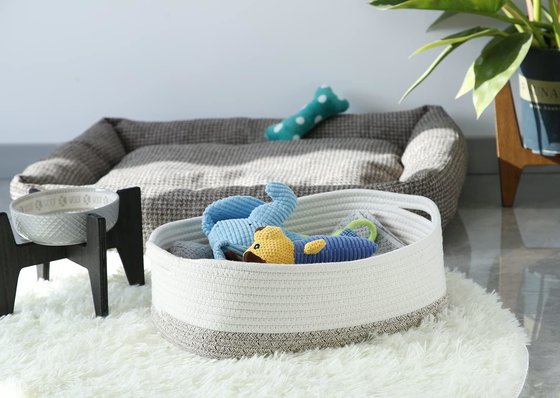 Home woven cotton rope storage basket set,Baby Nursery Bin,Small Dog Cat Toy Box,Cube Changing Table Organizer for Close