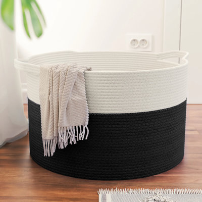 Extra Large Round Cotton Rope Storage Basket Laundry Hamper with Handles