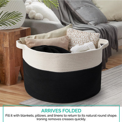 Extra Large Round Cotton Rope Storage Basket Laundry Hamper with Handles
