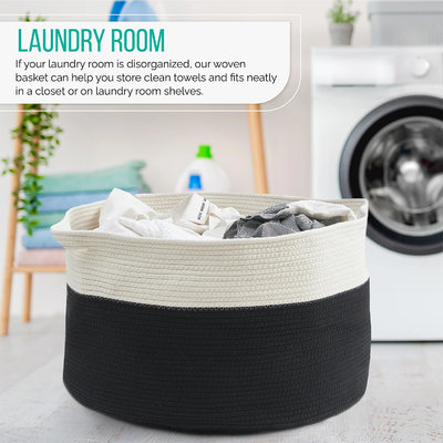 Extra Large Round Cotton Rope Storage Basket Laundry Hamper with Handles
