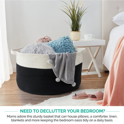 Extra Large Round Cotton Rope Storage Basket Laundry Hamper with Handles
