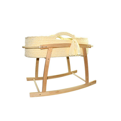 Moses Basket Stand Rocking Woven Moses Basket Rocker Stand Adjustable Wooden Bassinet Stand with Wheels for Newborn Baby