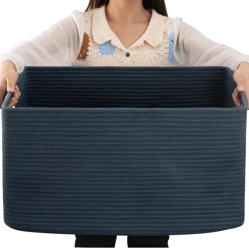 large woven Cotton Rope Basket Woven Nursery Laundry Blanket Basket Storage Basket with Handle White,grey,black,brown