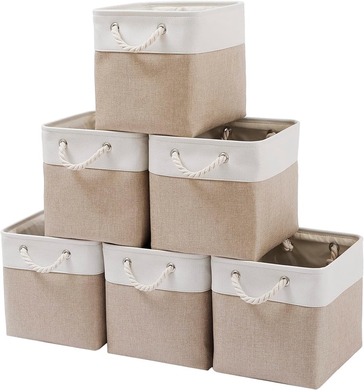 Cube Storage Bins, 6 Pack Large Collapsible Fabric Storage Bin with Ropes, Foldable Storage Cubes for Home, Office,Close