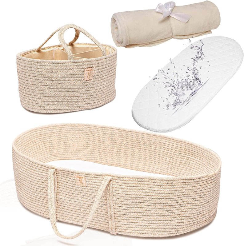 Hot sale 100% cotton Cotton Rope Moses Basket,Cotton rope change basket,baby bassinet with remove mattress