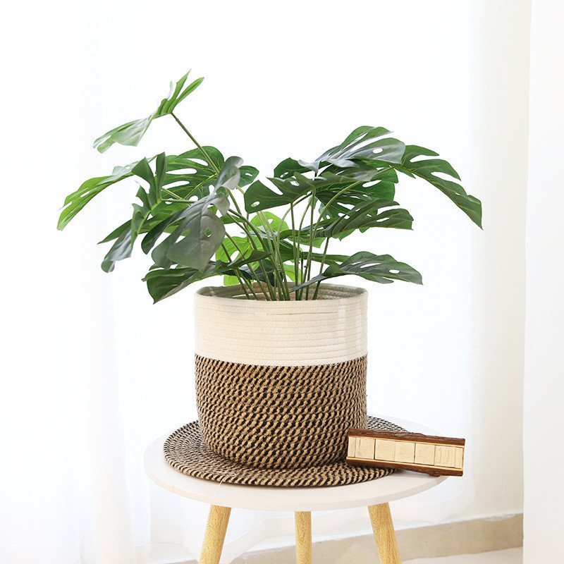 Cotton Rope Plant Basket Modern Woven Storage Basket,Containers Organizer for Small Plants, Flower Pot,Crafts, Toys, Hom