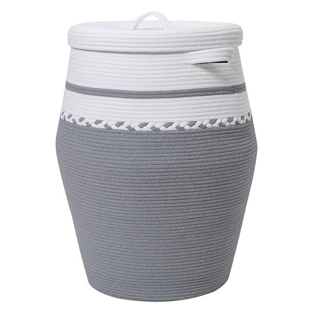2024 new design Tall Extra Large Storage Basket with Lid, Cotton Rope Storage Baskets, Woven Laundry Hamper with Cover