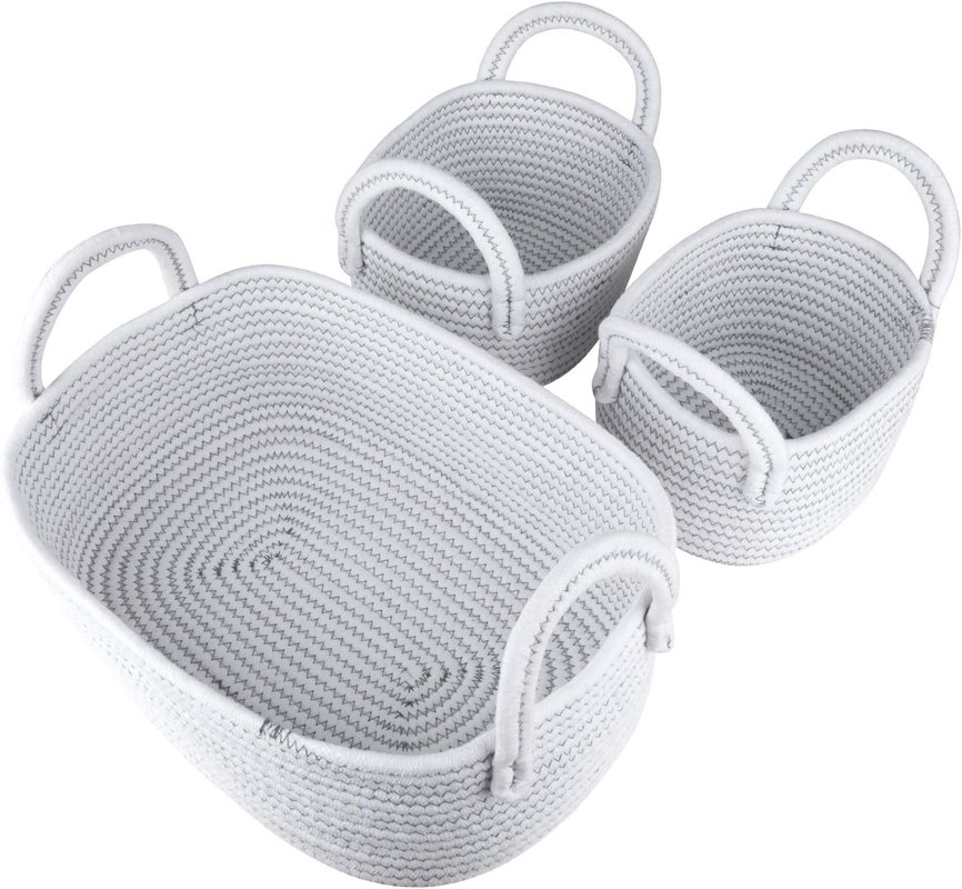 2024 Storage Basket Set of 3, Cotton Rope Basket of Organizing for Bedroom Bathroom Home Storage,Soft Woven Organizer