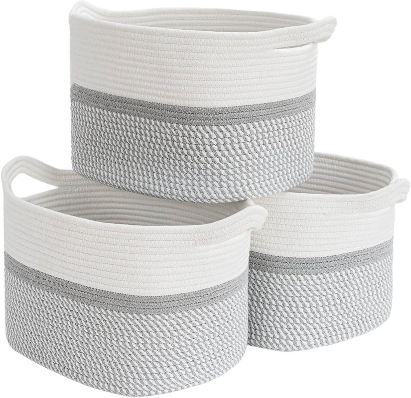 2024 hot products 3-Pack Cotton Rope Storage Baskets, Cube Basket, Under Shelf Basket,Basket Set for Nursery, Books
