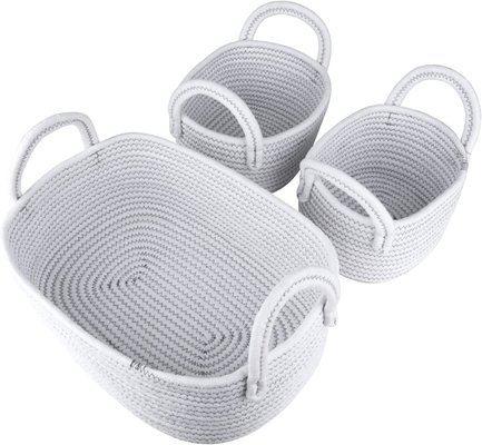 2024 Storage Basket Set of 3, Cotton Rope Basket of Organizing for Bedroom Bathroom Home Storage,Soft Woven Organizer