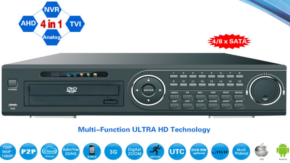 32ch AHD / TVI / Analog / IP DVR 4-In-1 HD TVI DVR 4*HDD Or 8* HDD Optional