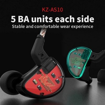 Dynamic Units KZ AS10 5BA HiFi Stereo in-Ear Earphone High Resolution Earbud Headphone Cable supplier