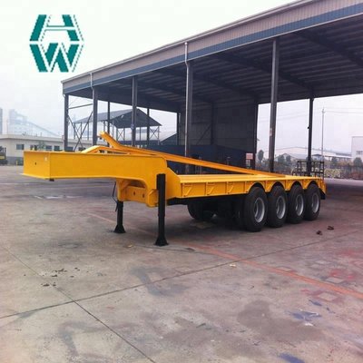 18 Meter Yellow Semi Low Bed Trailer , Extendable Flatbed Lowboy Trailers