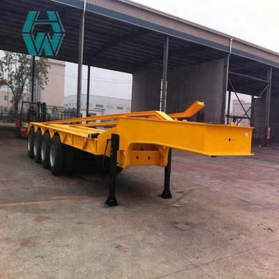 18 Meter Yellow Semi Low Bed Trailer , Extendable Flatbed Lowboy Trailers