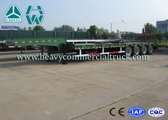 Green HOWO 4 Axles Low Bed Semi Trailer Carbon Steel Low Bed Truck