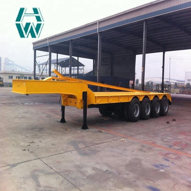 18 Meter Yellow Semi Low Bed Trailer , Extendable Flatbed Lowboy Trailers