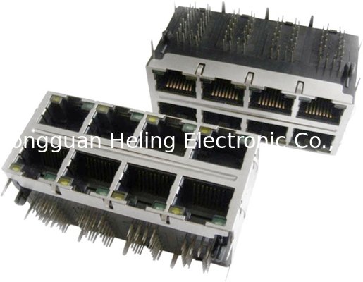 2x6 Multi-port Modular Jack RJ45 with transformer, shielded with EMI fingers, built-in LED