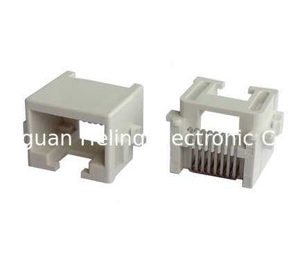 RJ45 modular connectors, right angled, tab-down, white housing, recessed type
