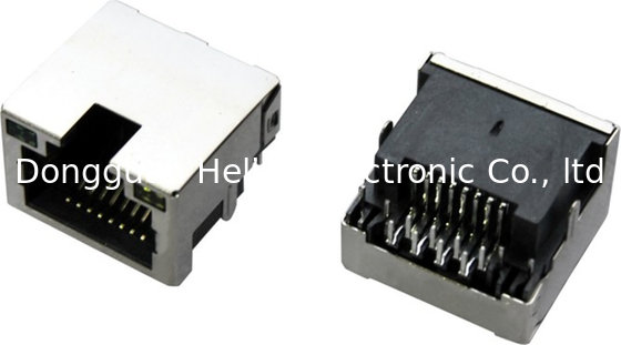 8P8C RJ45 connectors, right angled, shielded, with LEDs, sinking plate type