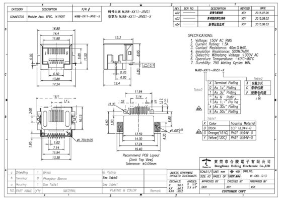 8P8C RJ45 connectors, SMT, half shielded, sinking plate type, ultra low profile