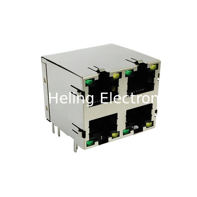 Stacked RJ45 modular jack connector shielded with LED