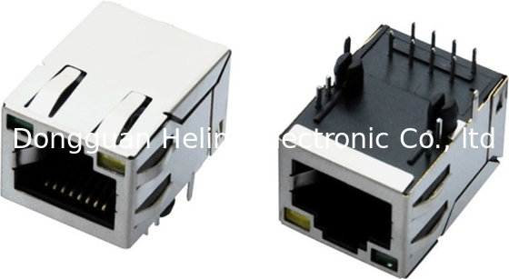 Single Port RJ45 Surface Mount Modular Connector Jacks with LEDs MJ2B-B211-RSL14T001-5