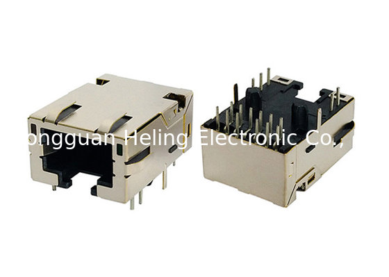 10G Base-T magnetic through-hole RJ45 connector shielded with LEDs