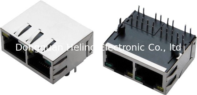 1x2 multi-port modular jack, shielded, with EMI fingers, with integrated magnetics, built-
