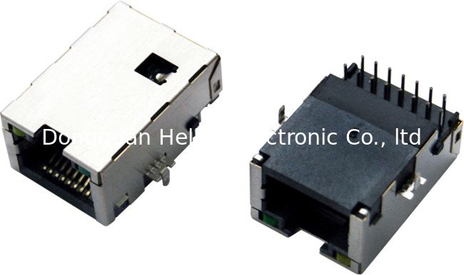 RJ45 with Transformer, sinking plate DIP, tab-up, shielded, built-in LED